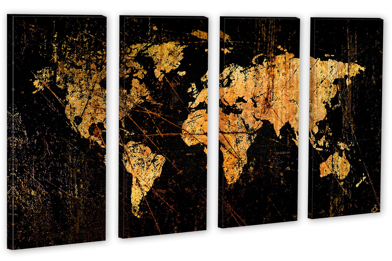 Abstract Black World Map Canvas Print. 3 Panel Split | Etsy