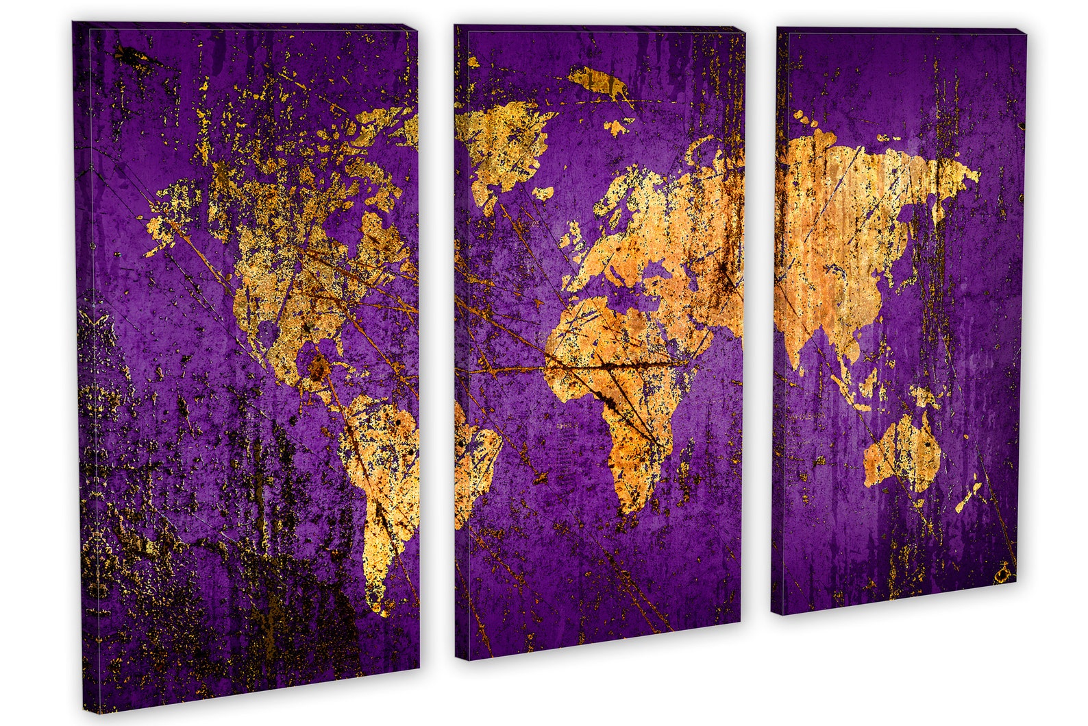 Abstract Purple World Map Canvas Print 3 Panel Split | Etsy