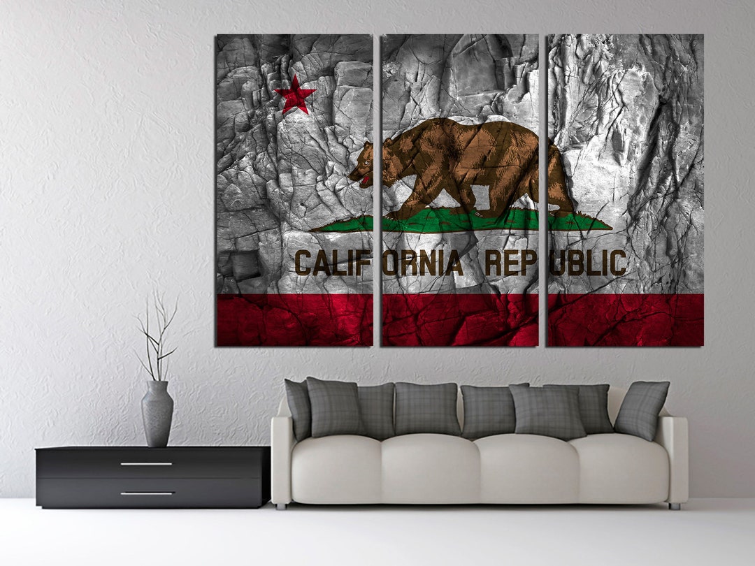 California Flag Wall Art Canvas Print Stone Back Effect. California ...