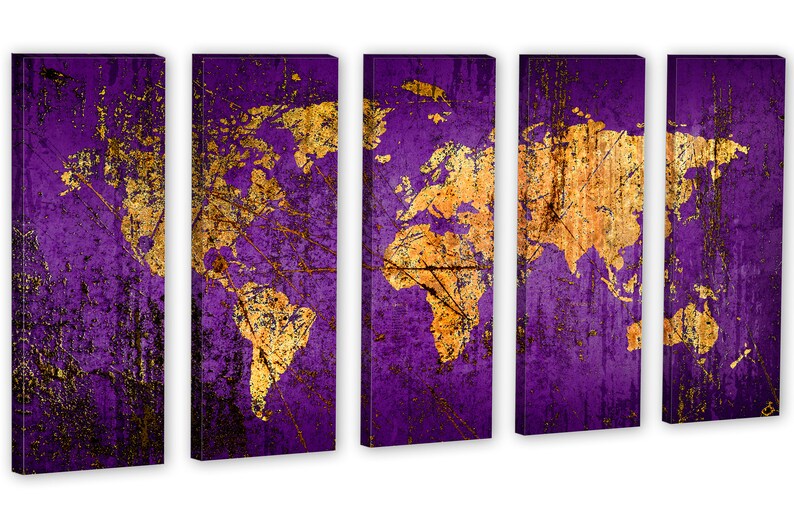 Abstract Purple World Map Canvas Print 3 Panel Split - Etsy