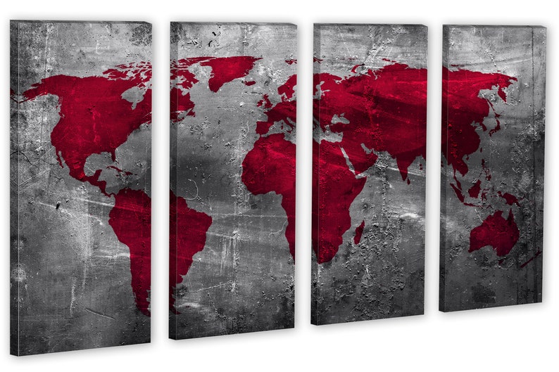 Abstract Deep Red World Map Canvas Print Wall Art. World Map Red and ...