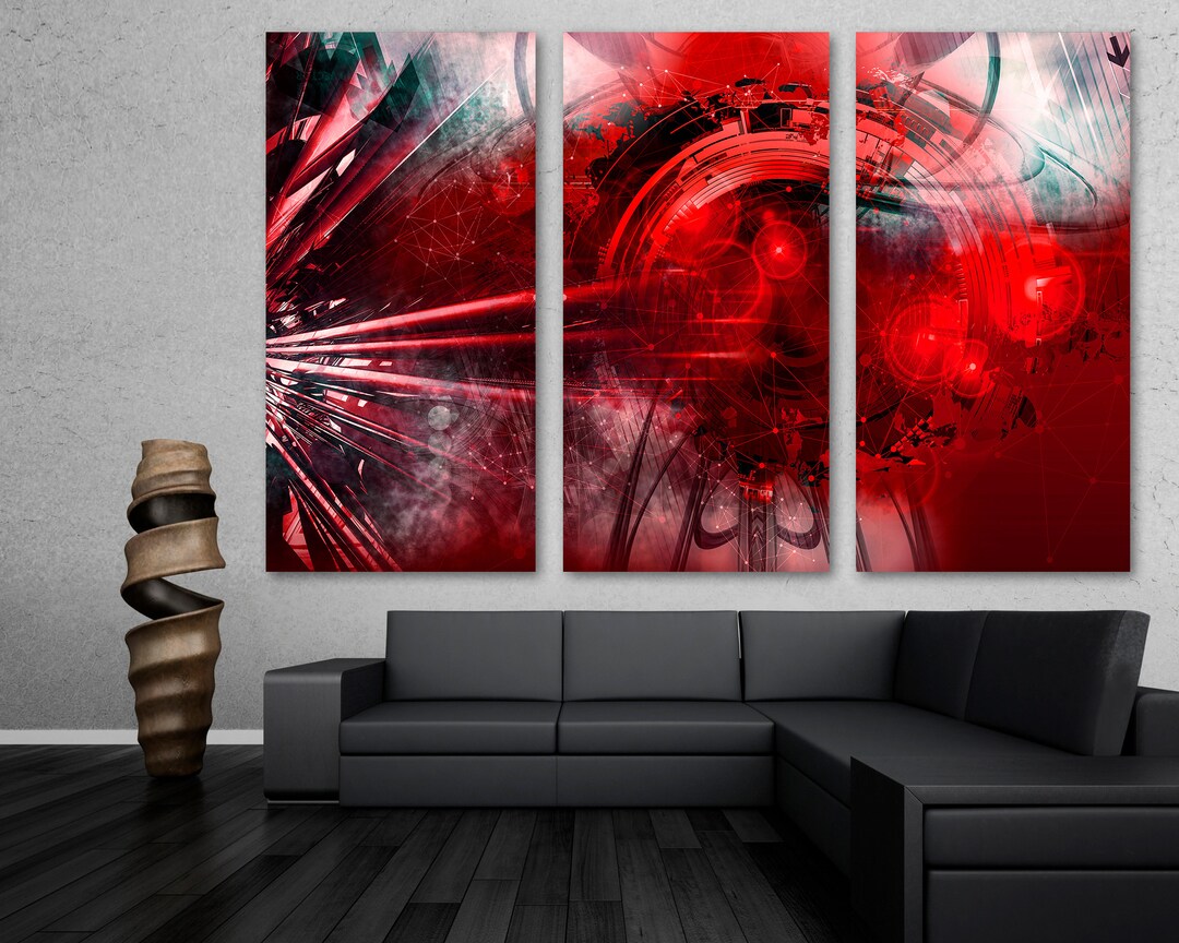 Abstract Wall Art Technology Canvas Print. Red Digital Art, Engineering ...
