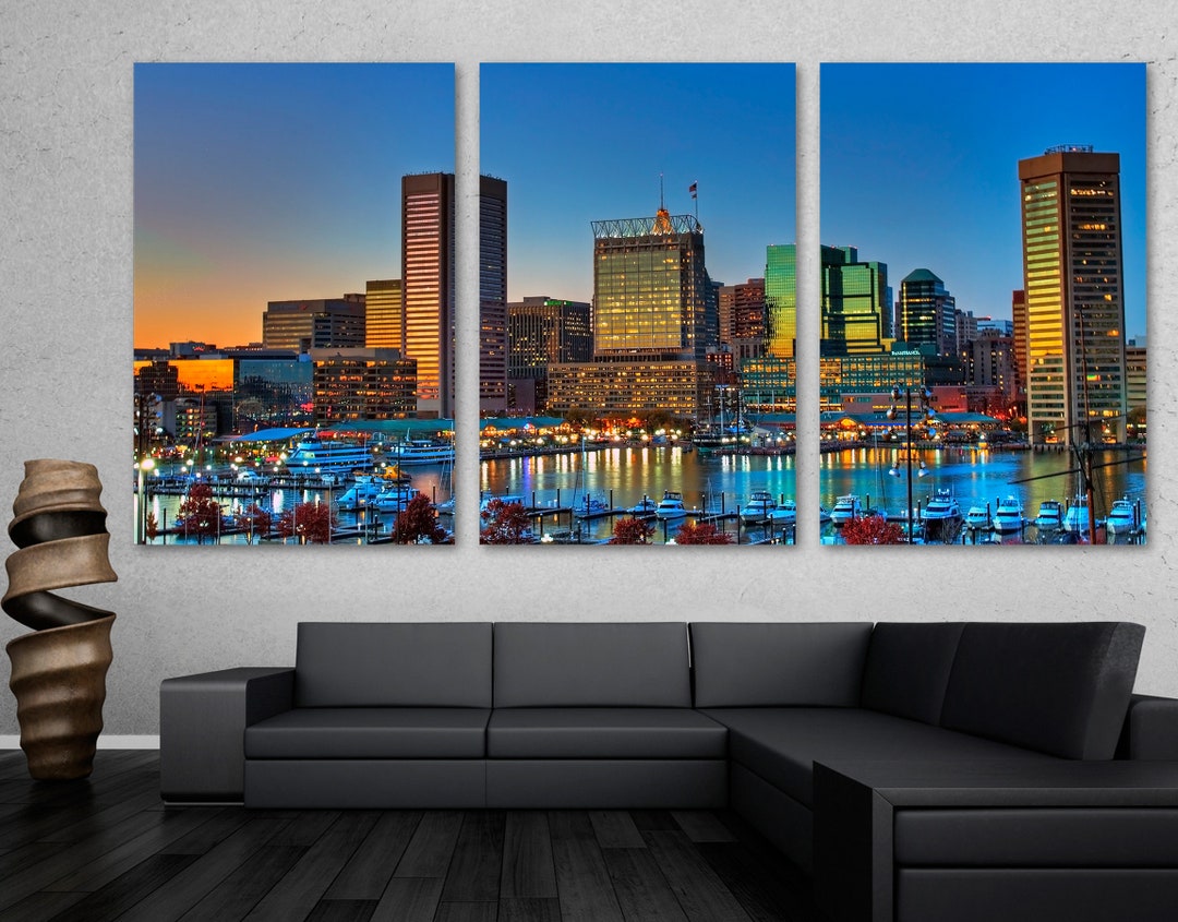Baltimore MD Inner Harbor Canvas Print Wall Art Sunset. Baltimore ...