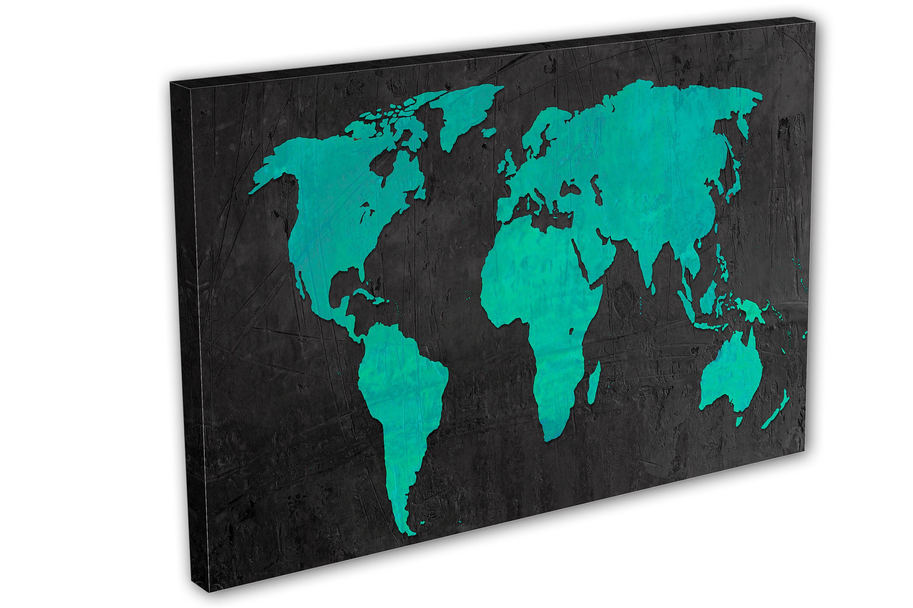 Turquoise World Map Canvas Print Art 3 Panel Split | Etsy