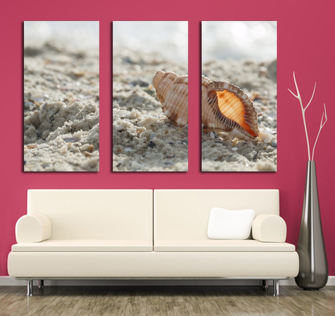 Cockleshell on Sandy Beach Canvas Wall Art Print. Seashell Artwork ...
