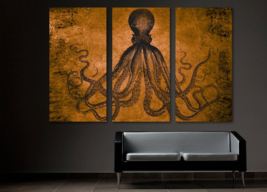 Lord Bodner's Octopus Canvas Print Wall Art Copper-brown Background ...