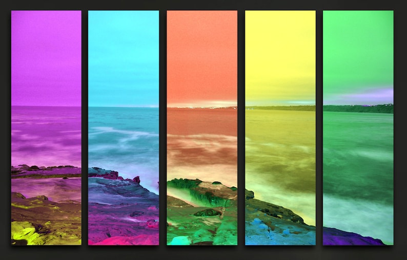 5 Panel Pop Color Ocean Photography on Canvas Print. Colorful Multi ...