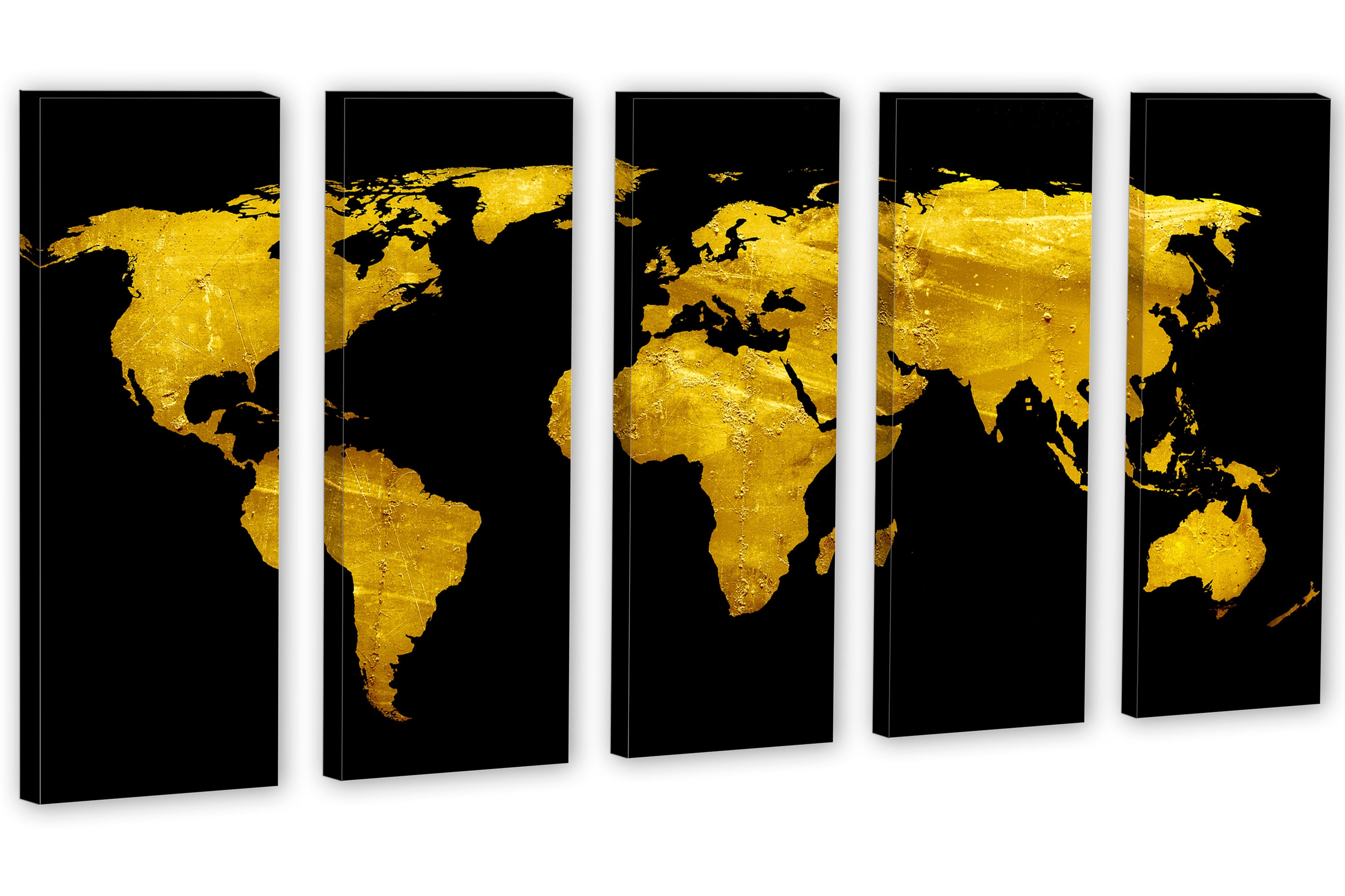 Black Gold World Map Canvas Print Wall Art Triptych 3 - Etsy