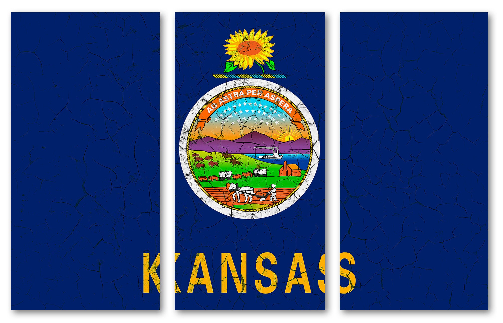 Kansas State Flag Canvas Print Wall Art 3 panel split | Etsy