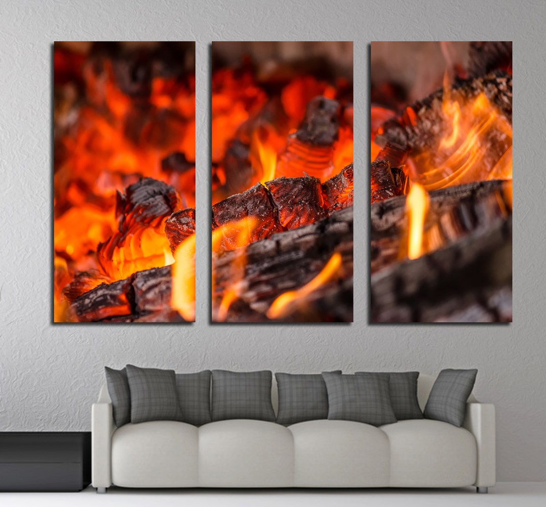 Wood Burning in Red Fire Canvas Print Wall Art Giclee Print for Home ...