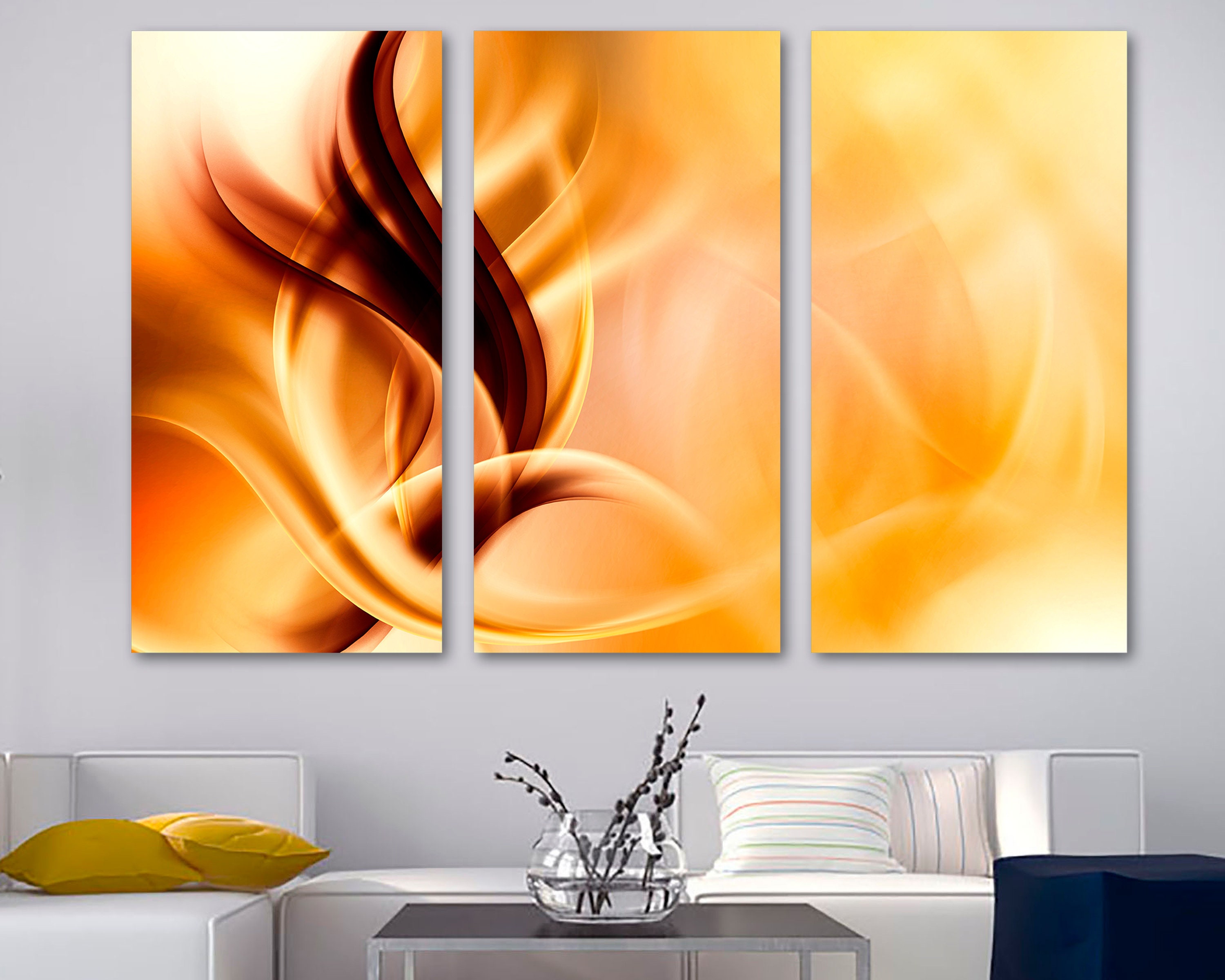 Entangled Abstract Waves Wall Art Gold Abstract Canvas Print. Fractal ...
