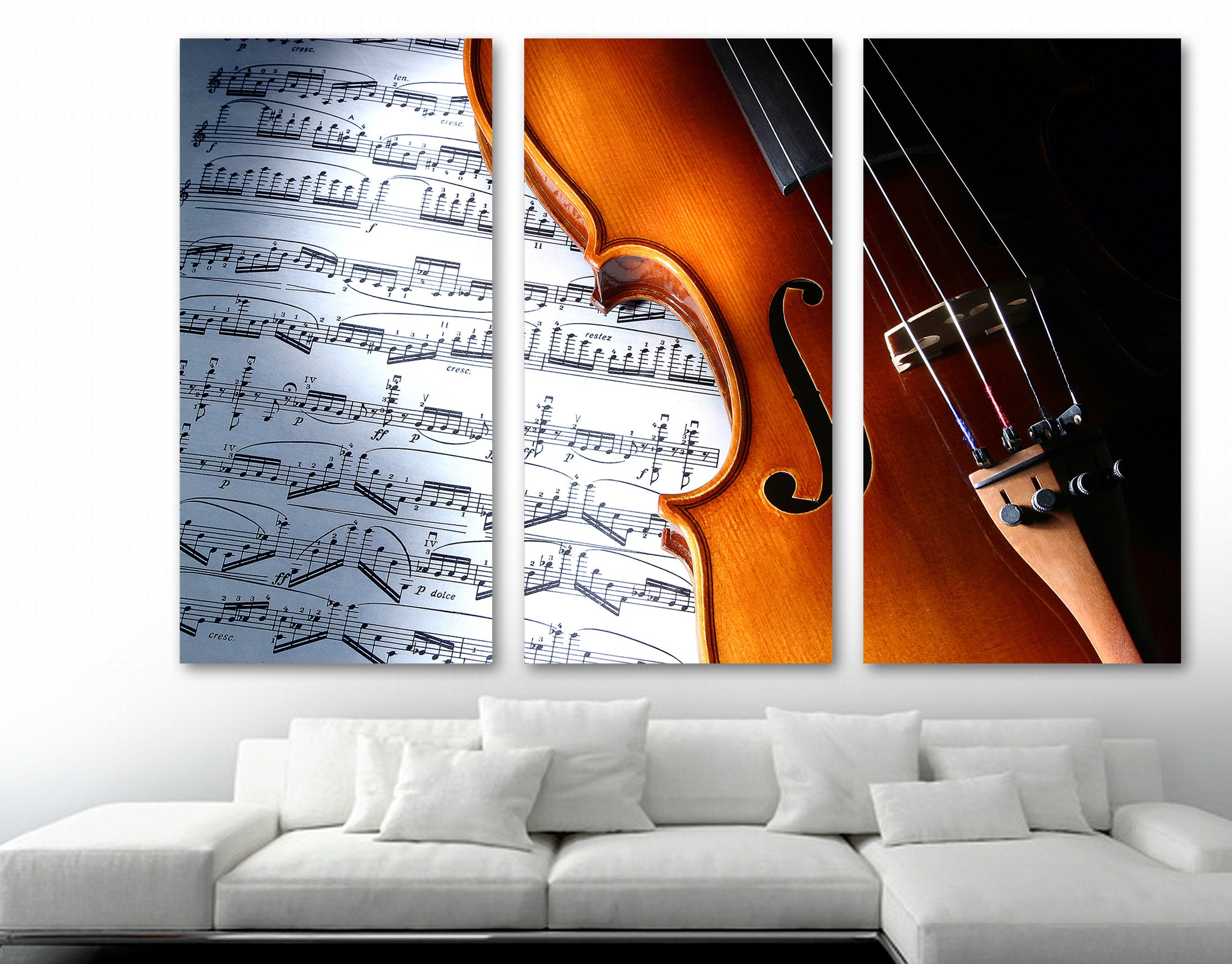 Violin Musical Notes Wall Art Canvas Print. Musical | Etsy
