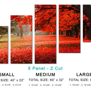 Red Autumn Park Canvas Print, 3 Panel Split, Triptych. Scenic Fall ...