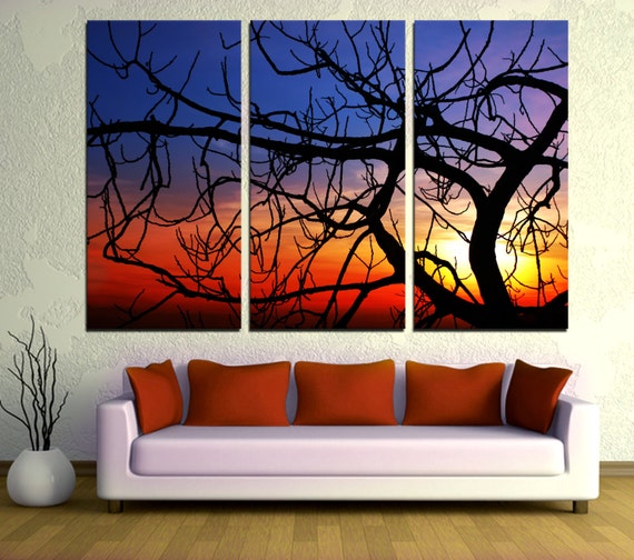3 Panel Split Tree Fig at Sunset Canvas Print Triptych. Great | Etsy