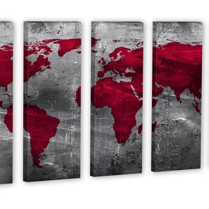Abstract Deep Red World Map Canvas Print Wall Art. World Map Red and ...