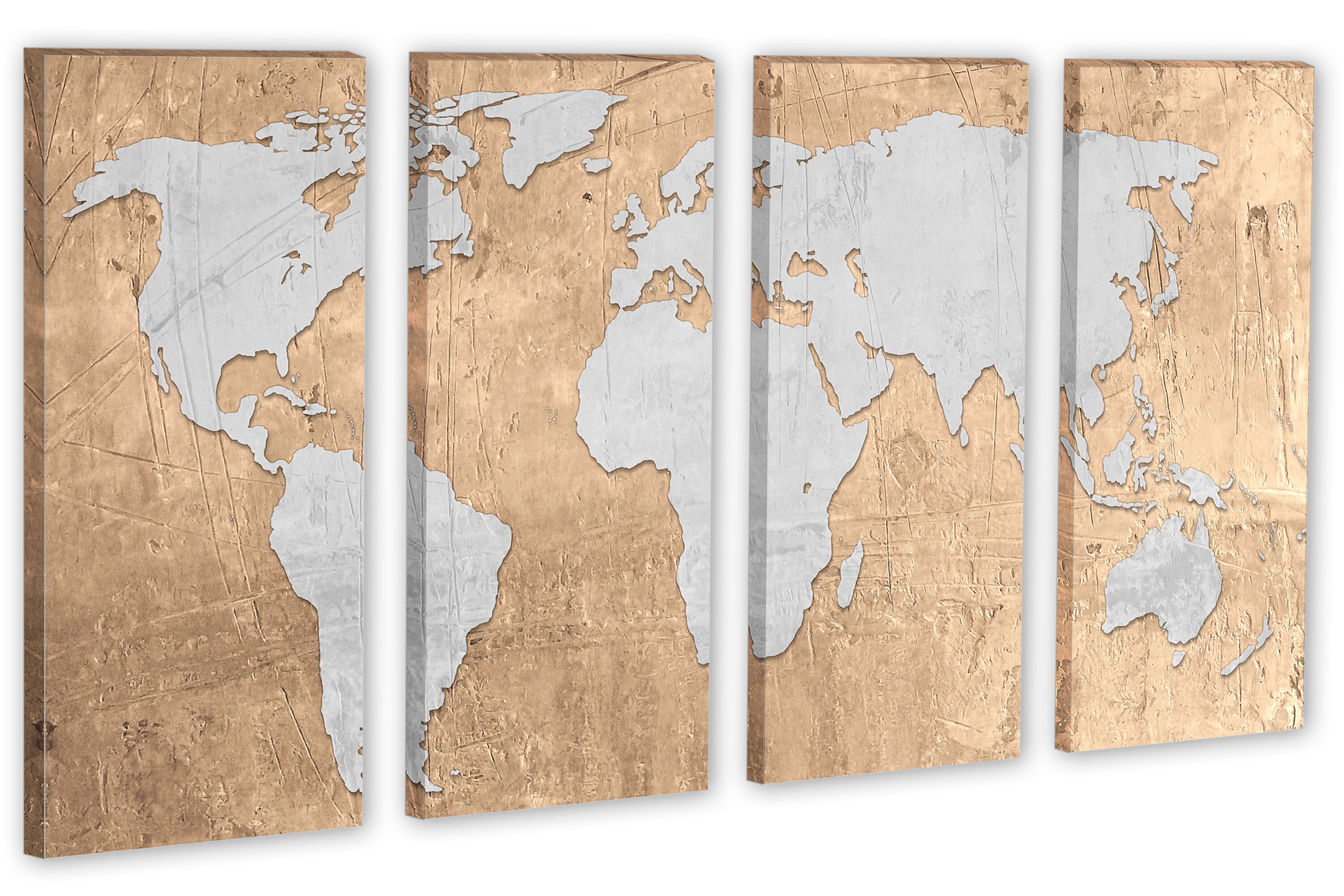 Raffia Beige, Silver World Map Canvas Print Wall Art Giclee Print for ...