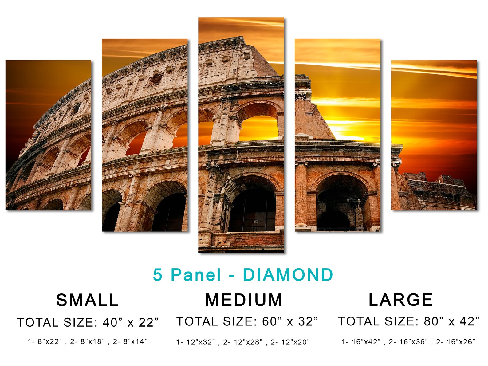 Roman Colosseum Canvas Print at Sunset, Ancient Rome Landmark ...
