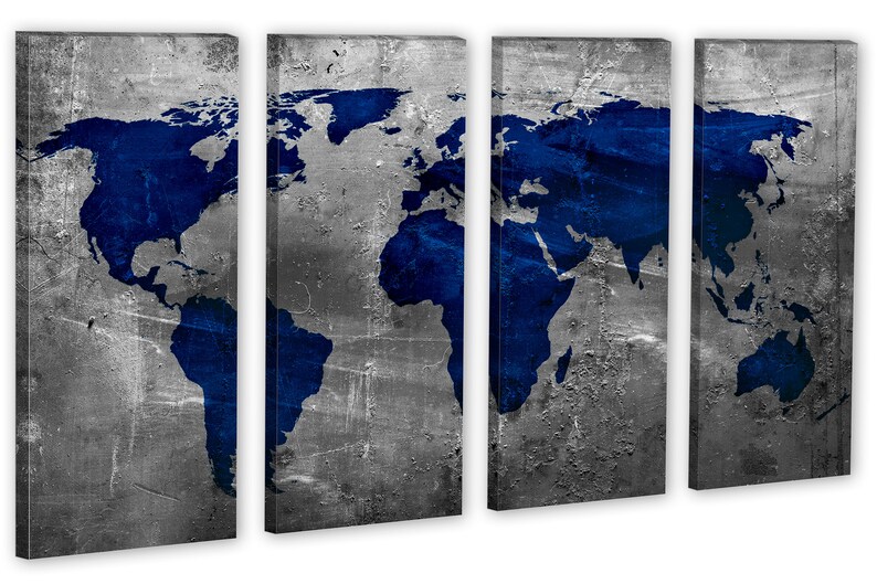 Blue World Map Canvas Print Wall Art Decor. Map of the World - Etsy