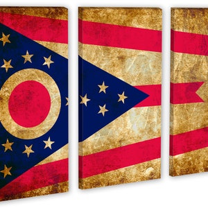 Ohio State Flag Wall Art Canvas Print Rustic Grunge - USA State Flag ...