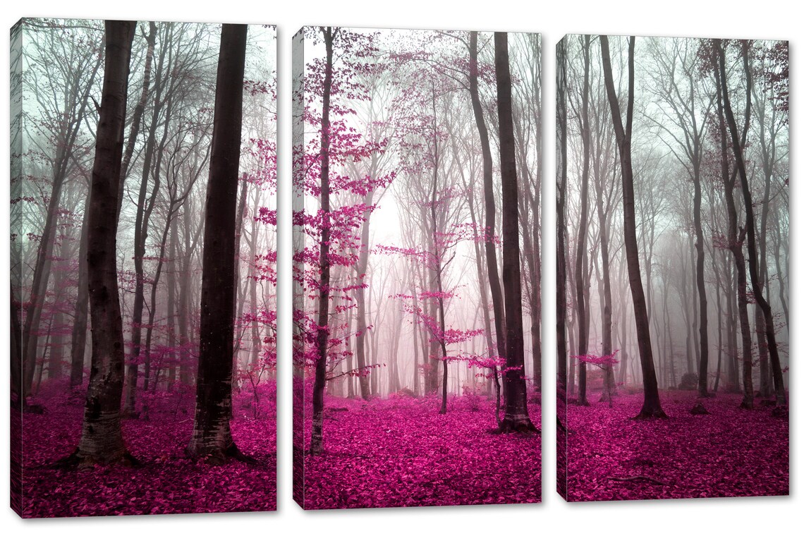 Pink Forest Wall Art Large Trees Canvas Print Misty Nature Forest ...