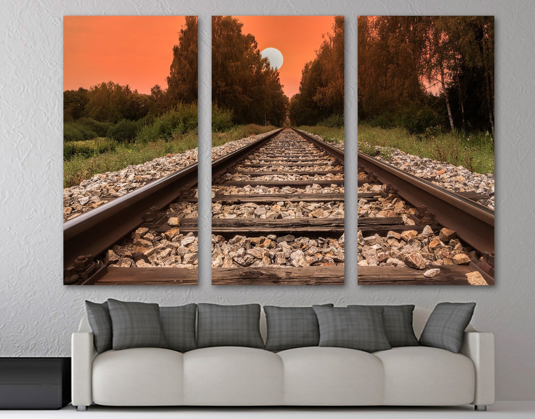 Train Tracks to Sunset Canvas Print Wall Art -scenic Landscape ...