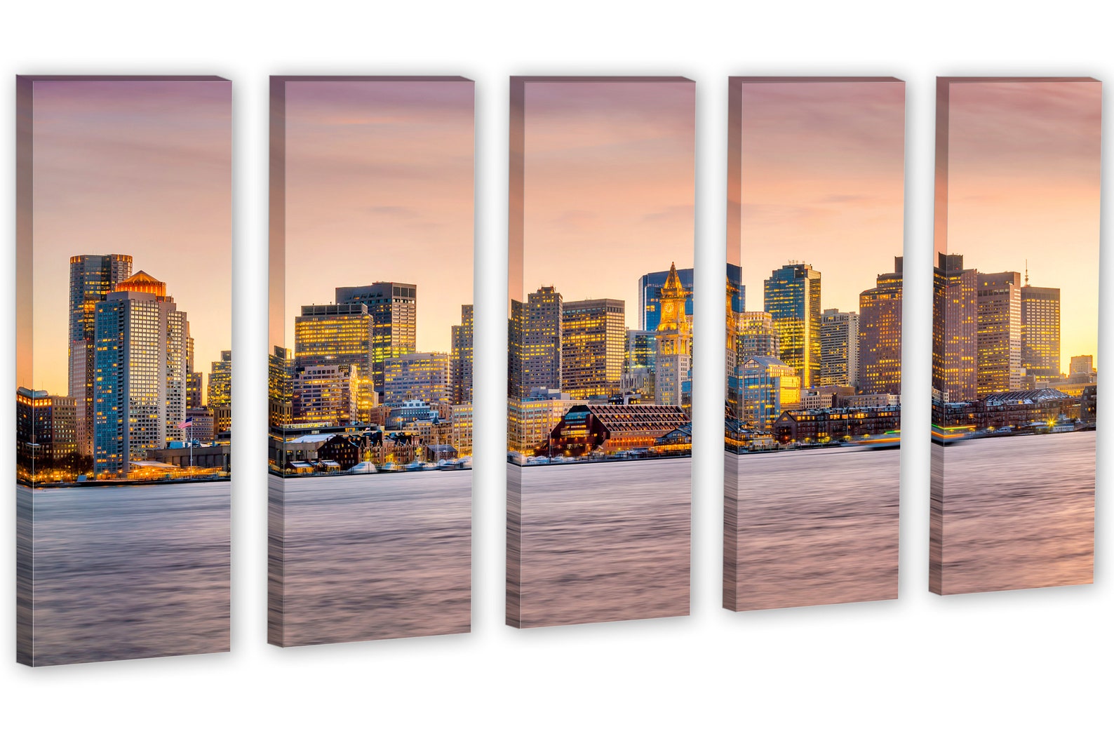 Boston Skyline Canvas Print Wall Art With Harbor Sunset Glow in Blush ...