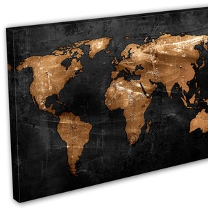Bronze Black World Map Wall Art Canvas Print Wall Decor. Bronze ...