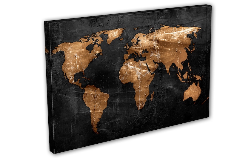 Bronze Black World Map Wall Art Canvas Print 3 Panel Decor. - Etsy