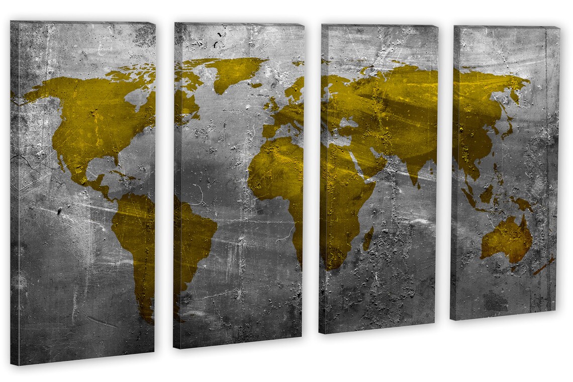 Abstract Metallic Gold World Map 3 Panel Split Canvas Print | Etsy