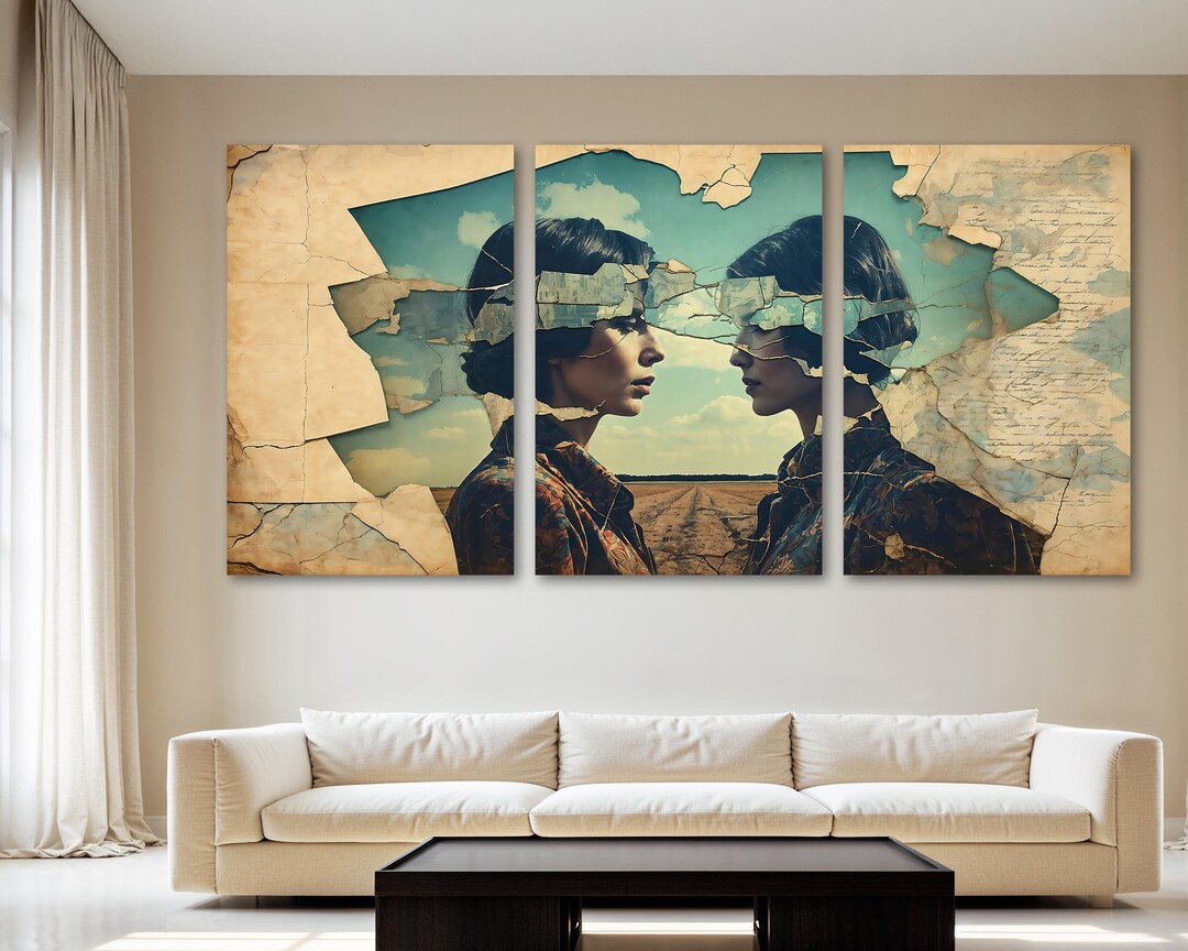 Surrealism Wall Art Canvas of Woman Facing Herself From Another ...