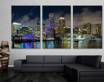 Boston Harbor Skyline Print Boston Skyline Painting Rowes - Etsy