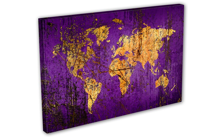 Abstract Purple World Map Canvas Print 3 Panel Split - Etsy