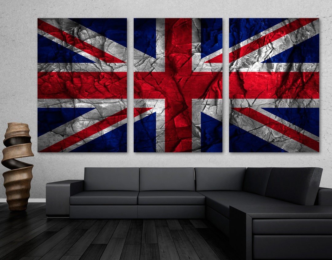 UK, British Flag Canvas Print Wall Art Stone Back Effect - 3 Panel ...