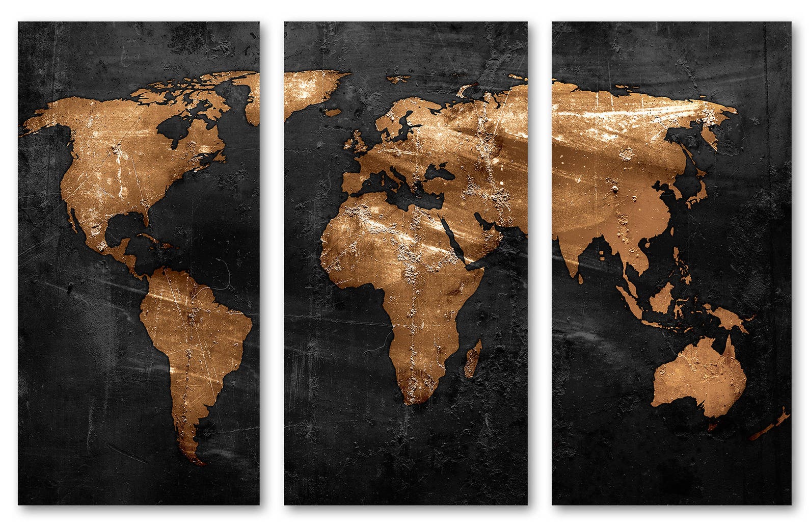 Bronze Black World Map Wall Art Canvas Print 3 Panel Decor. - Etsy