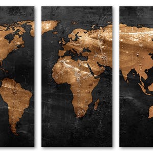 Bronze Black World Map Wall Art Canvas Print Wall Decor. Bronze ...