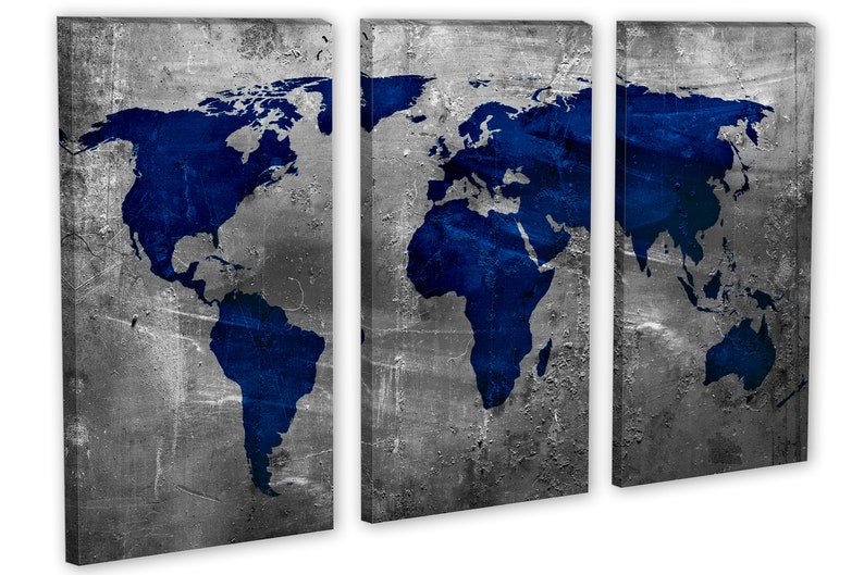 Blue World Map Canvas Print Wall Art Decor. Map of the World - Etsy
