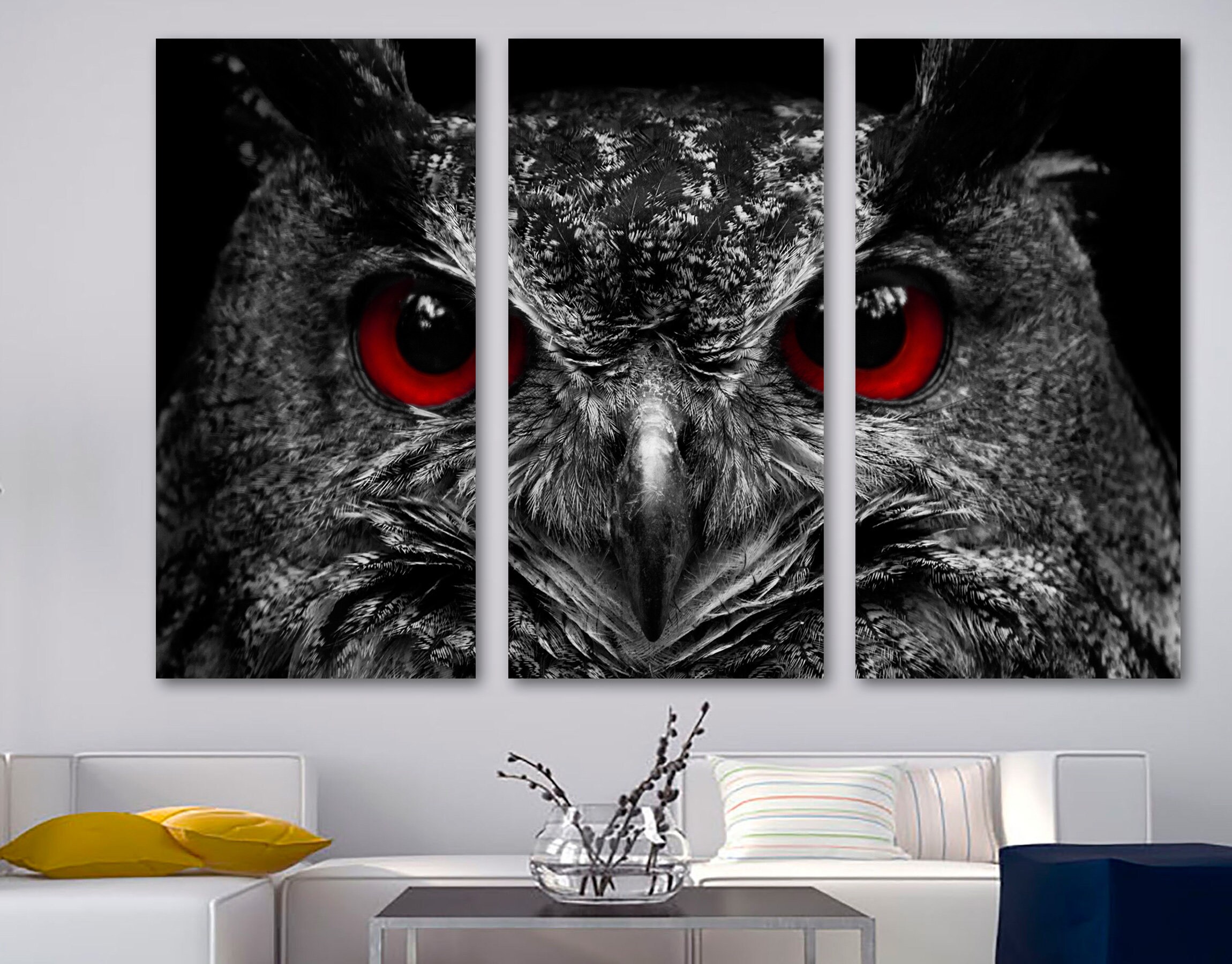 Blood Eyed Owl Portrait Canvas Print Wall Art. Wildlife Bird Art ...