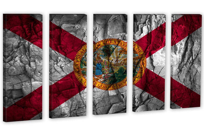 Florida Flag Stone Effect Wall Art Canvas Print 3 Panel - Etsy