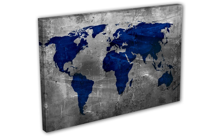 Blue World Map Canvas Print Wall Art Decor. Map of the World - Etsy