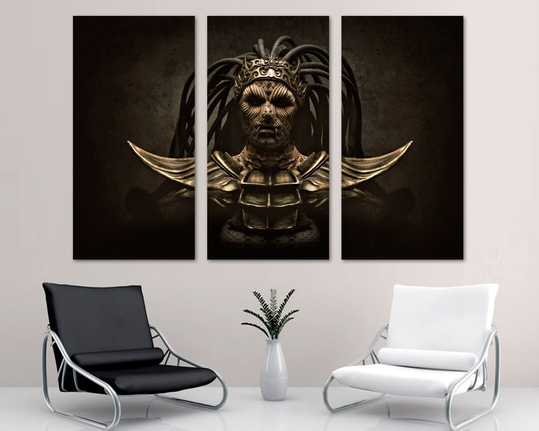 Aztec God Wall Art Canvas Print Dark Bronze Mayan Goddess Statue Print ...