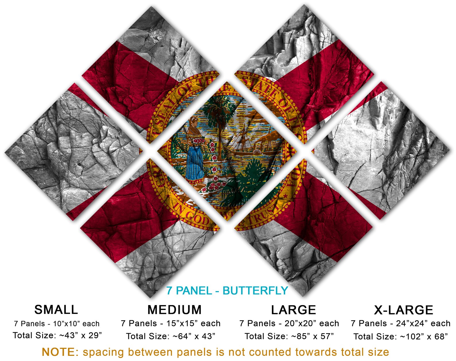 Florida Flag Stone Effect Wall Art Canvas Print 3 Panel - Etsy