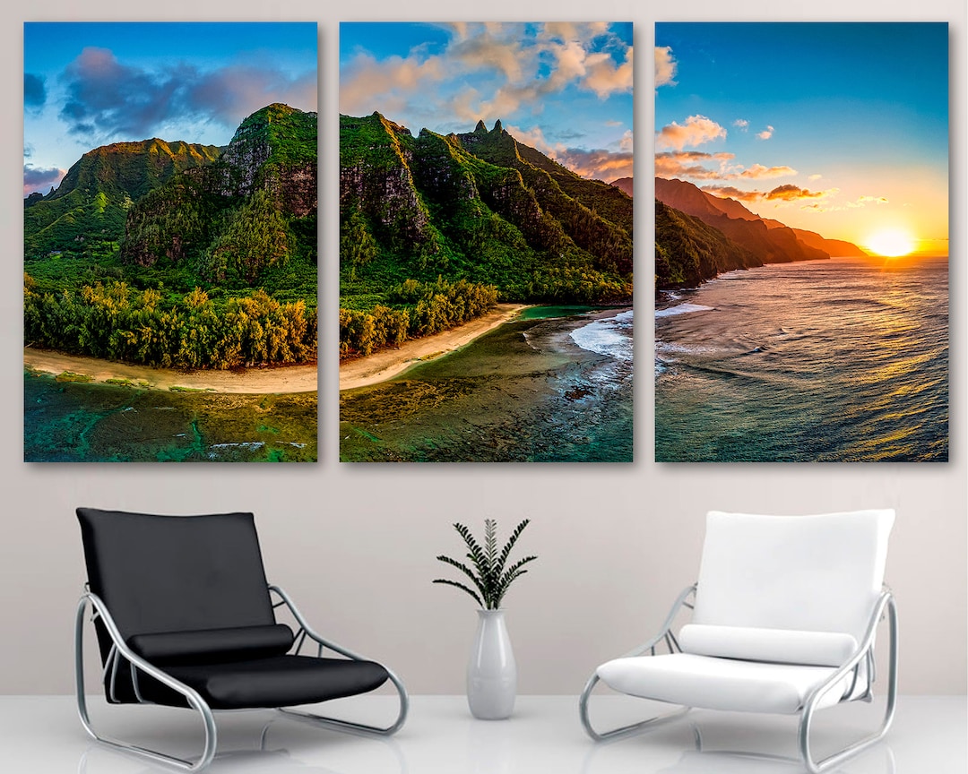 Napali Coast Hawaii Landscape Wall Art Large Canvas Print at Sunset W ...