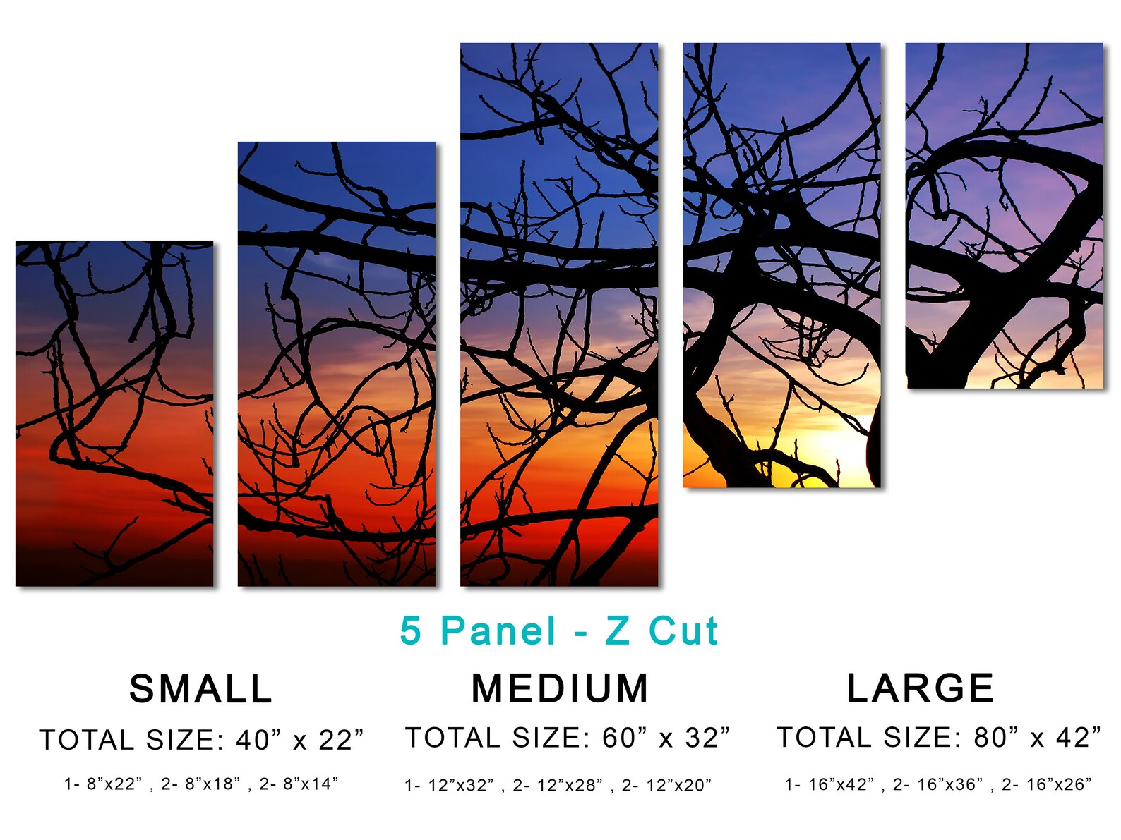 3 Panel Split Tree Fig at Sunset Canvas Print Triptych. Great - Etsy