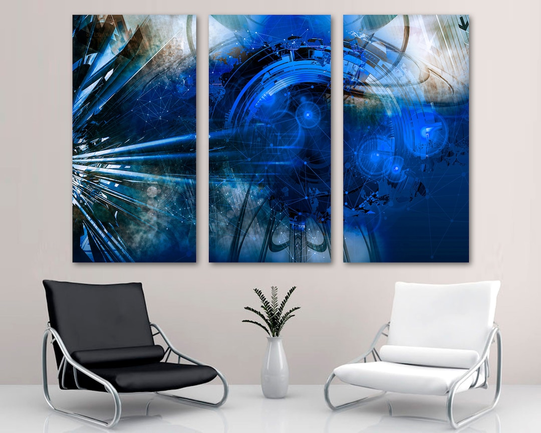 Abstract Wall Art Technology Canvas Print. Blue Digital Art ...