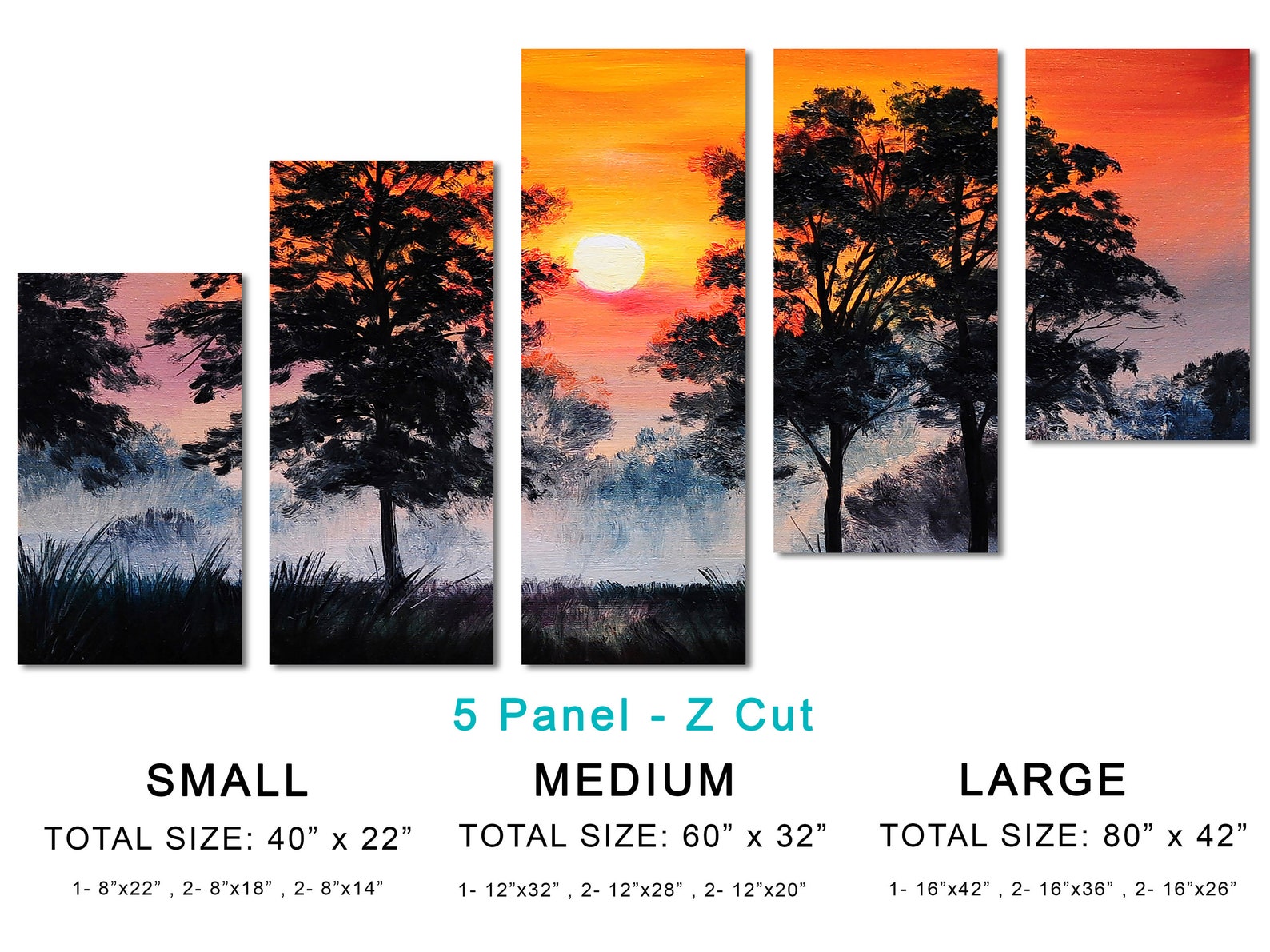 Trees at Sunset 3 Panel Split triptych Canvas Print. for | Etsy