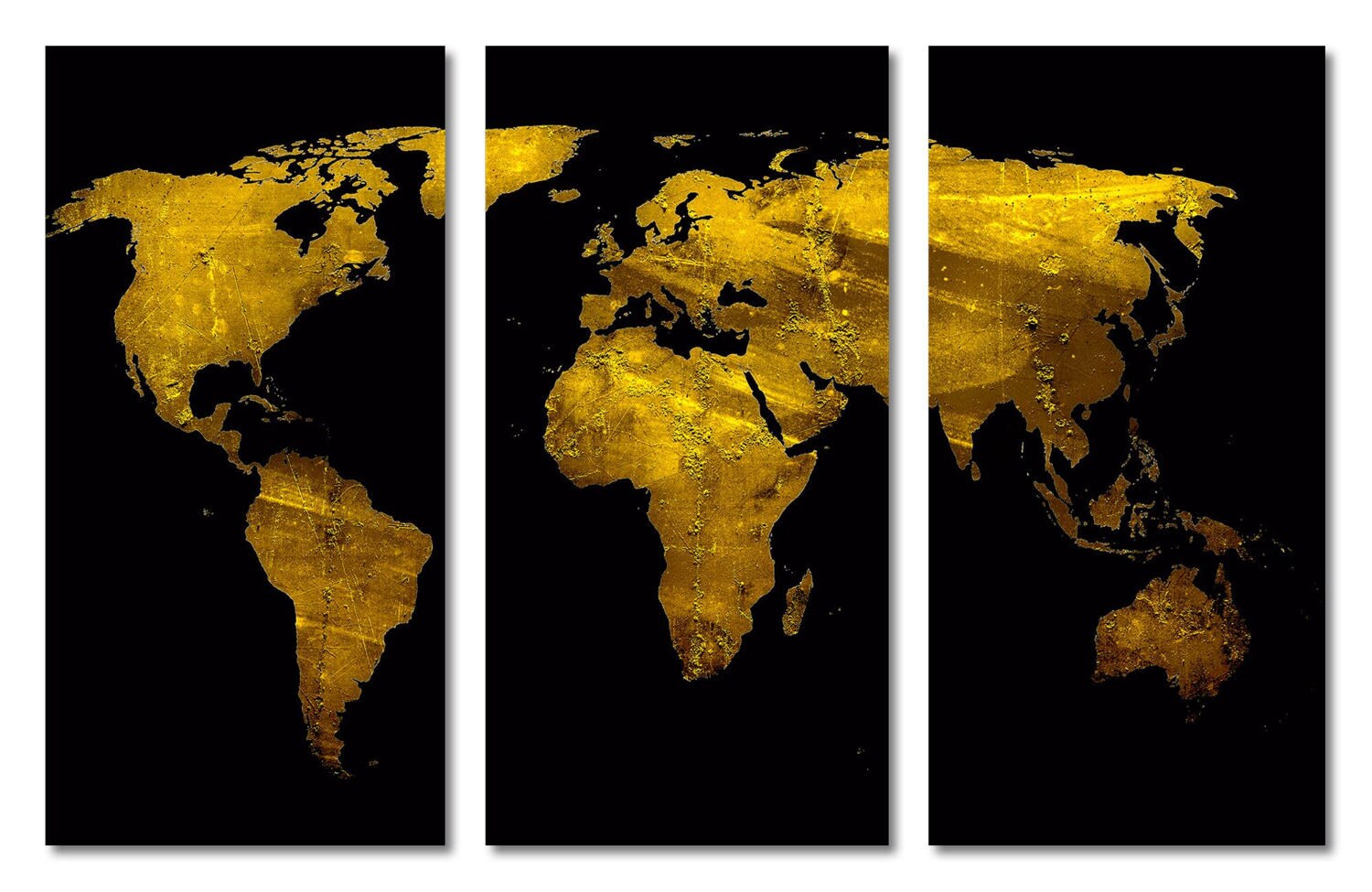 Black Gold World Map Canvas Print Wall Art Triptych 3 - Etsy