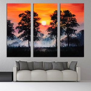 Trees at Sunset 3 Panel Split triptych Canvas Print. for Home/office ...