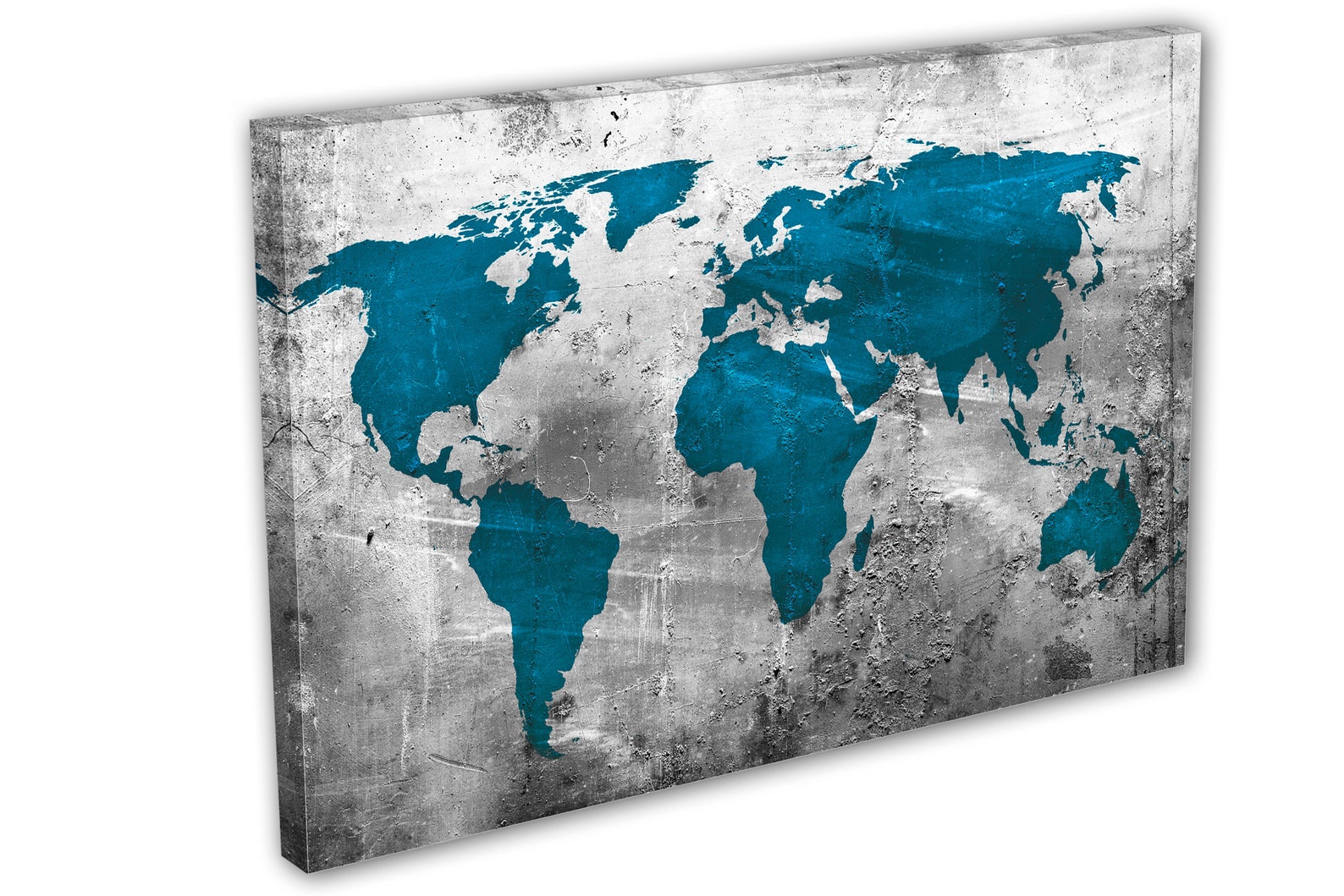 Silver and Teal Blue World Map Canvas Print. 3 Panel Split - Etsy