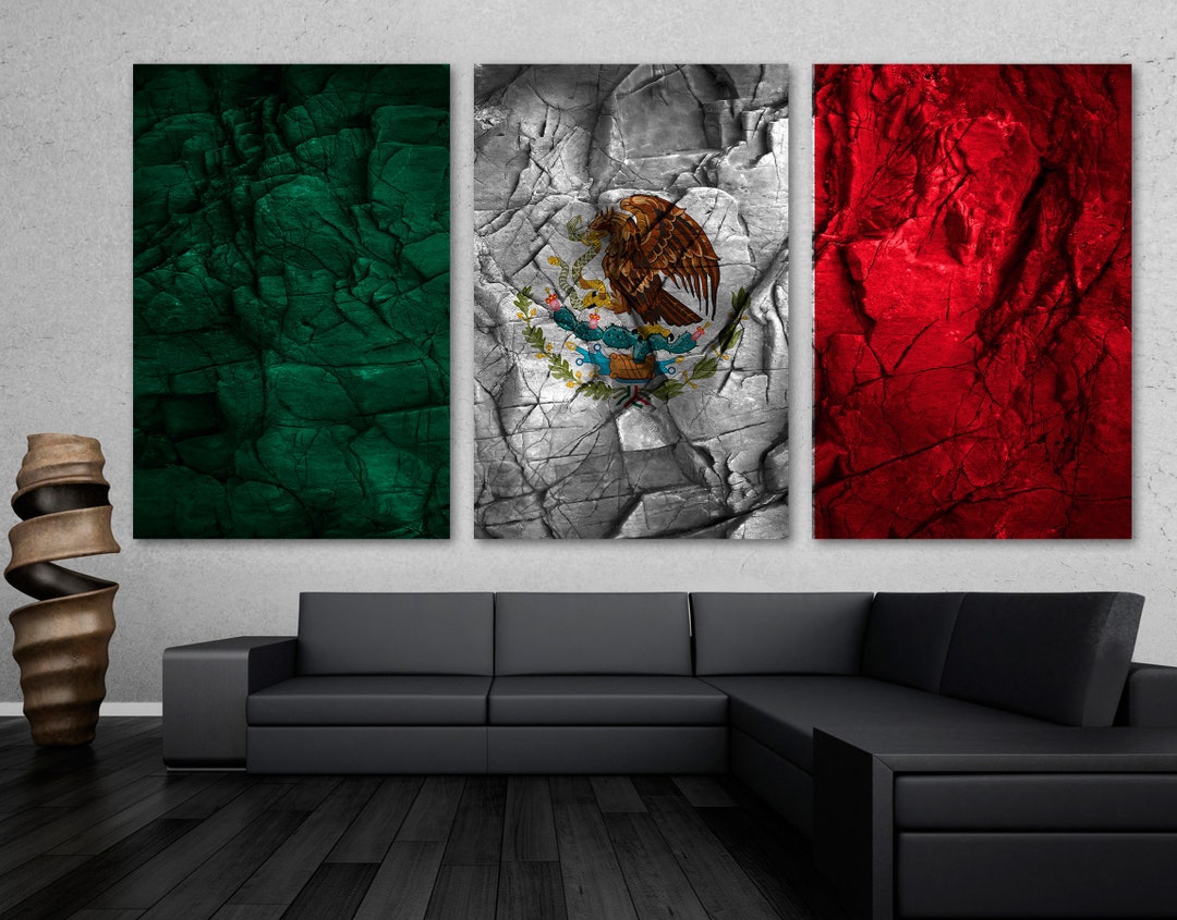 Mexico Flag Canvas Print Wall Art Stone Back Effect - Mexico Country ...