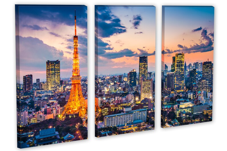 Tokyo Skyline Canvas Print With Tokyo Tower at Dusk, Japan Cityscape ...